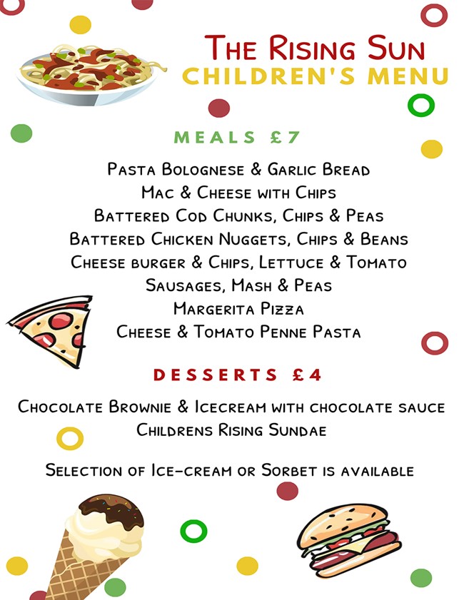 Menus | The Rising Sun