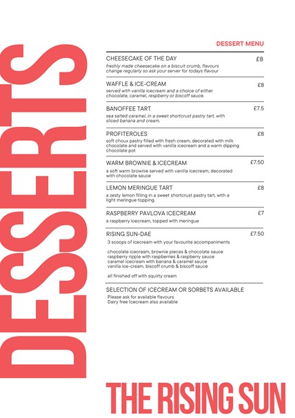 Menus | The Rising Sun