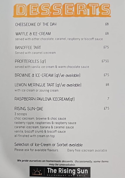 Menus | The Rising Sun