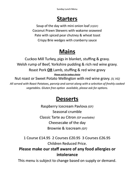 Menus | The Rising Sun