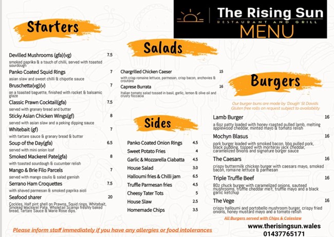 Menus | The Rising Sun