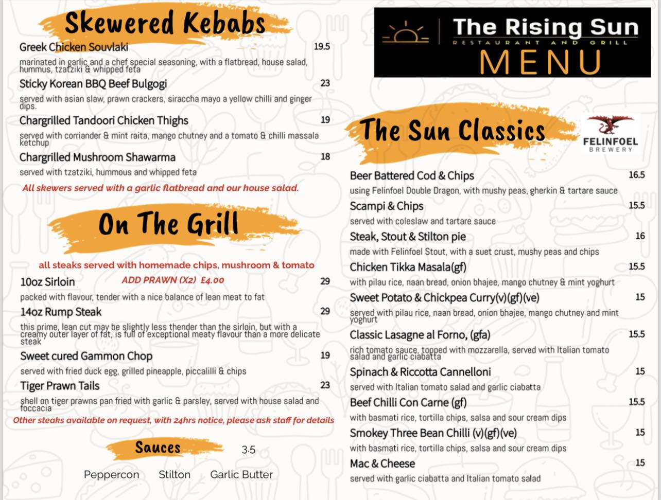 Menus | The Rising Sun