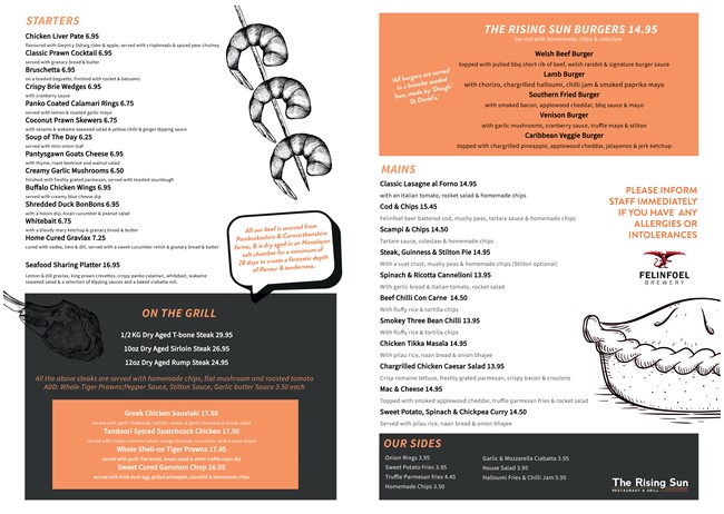 Menus | The Rising Sun